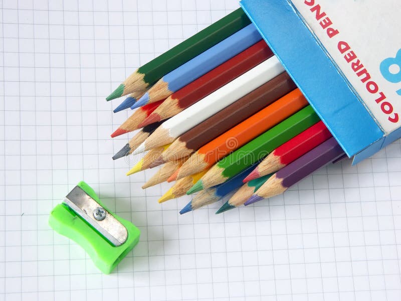 Box of Colored Pencils and Sharpener Stock Photo - Image of idea ...