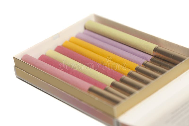 Box of colorful cigarettes stock photo. Image of illness - 105275358