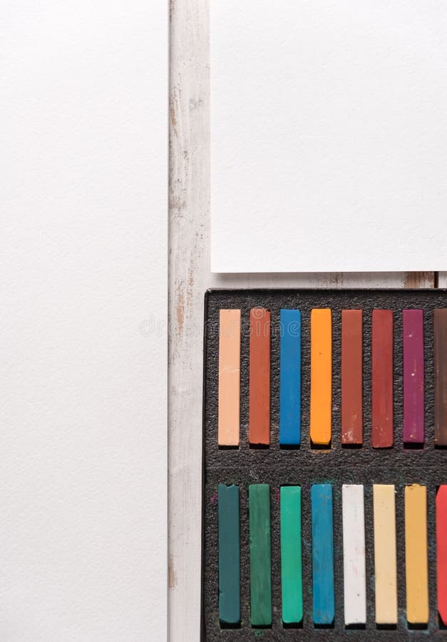 Box with Colorful Pastel Paint on White Paper Stock Image - Image of ...