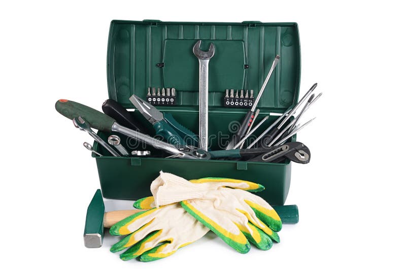 Box with Construction Tools Isolated Stock Image - Image of open, home ...