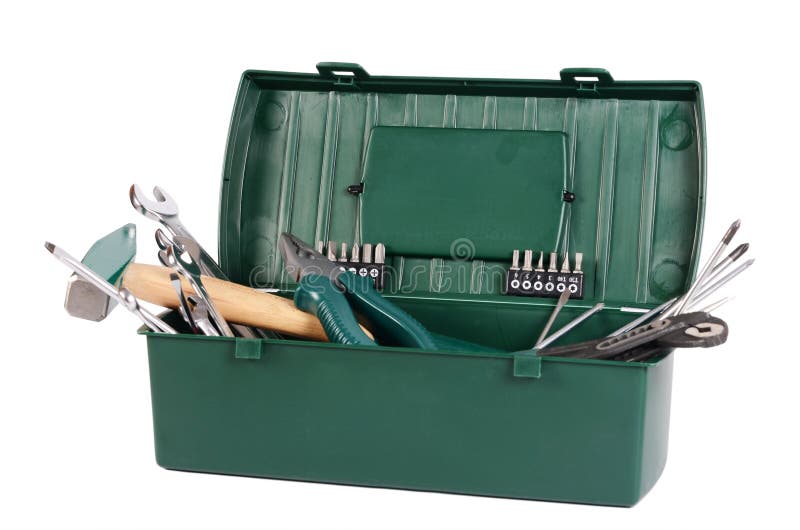 Box with Construction Tools Isolated Stock Image - Image of work, metal ...