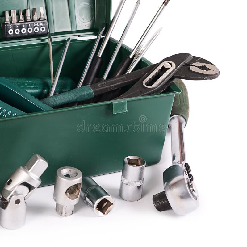 Box with Construction Tools Isolated Stock Image - Image of home, green ...