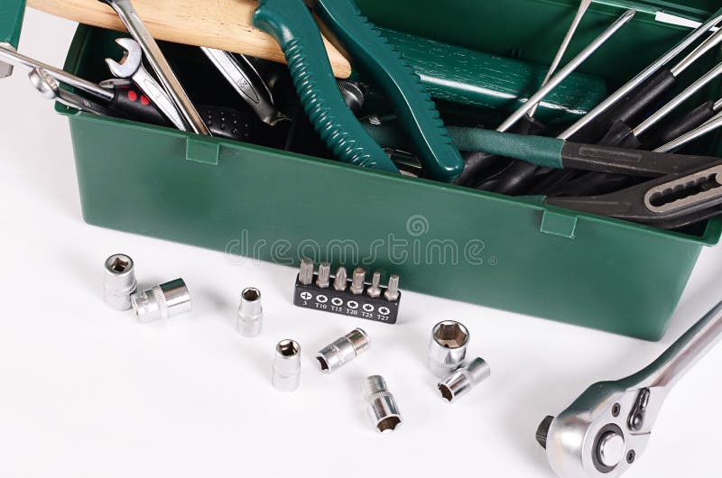 Box with Construction Tools Isolated Stock Photo - Image of open ...