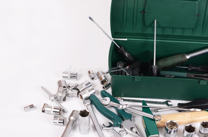 Box with Construction Tools Isolated Stock Photo - Image of screwdriver ...
