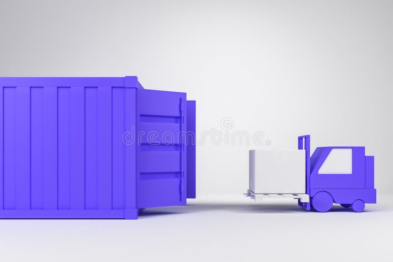 Box Container and Loader on White Floor, Cargo and Shipment Stock ...