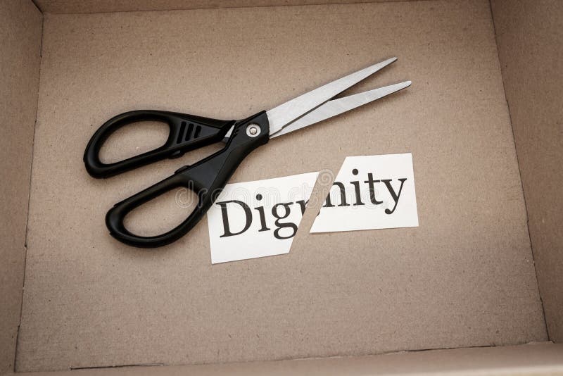 The Box Contains a Strip of Paper with the Word Dignity and Scissors ...