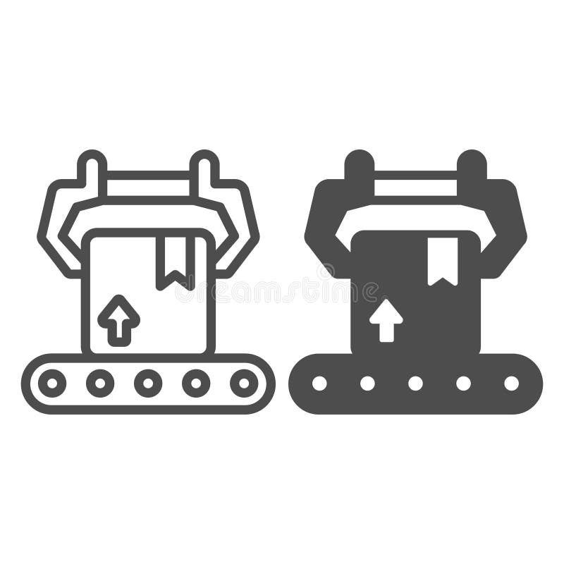 Box on Conveyor with Large Robotic Arm Line and Solid Icon, Pharmacy ...