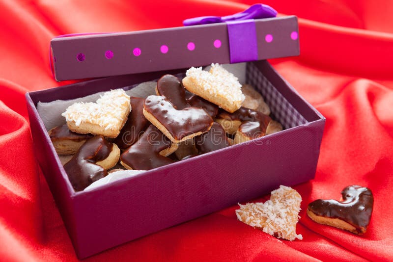 Box of Cookies in the Shape of Hearts Stock Image - Image of white ...