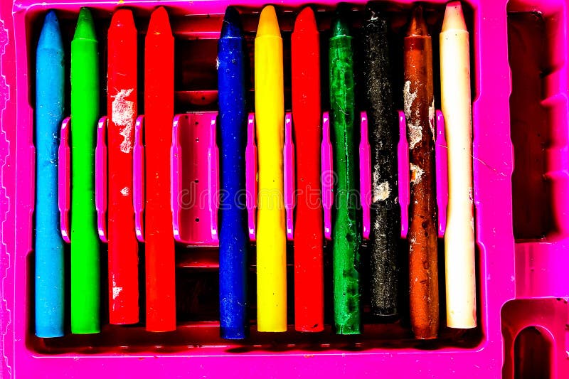 A Box of Crayons with a Pink Container Stock Image - Image of pattern ...
