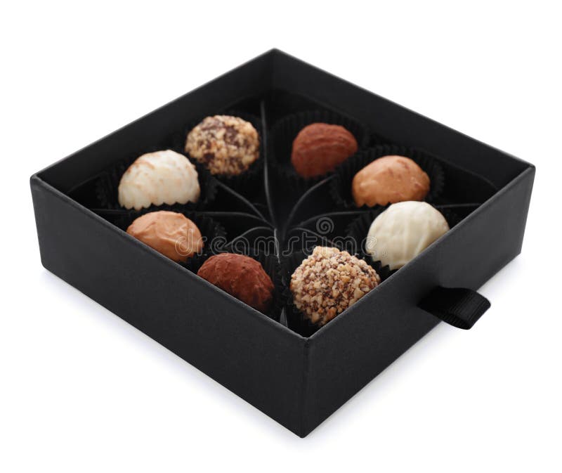 Box of Delicious Chocolate Candies Isolated on White Stock Image ...