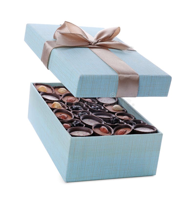Box of Delicious Chocolate Candies Isolated on White Stock Photo ...
