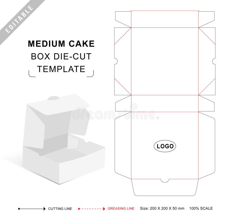 Medium Cake Box Die Cut Template, Packaging Die Cut Template, 3d Box ...