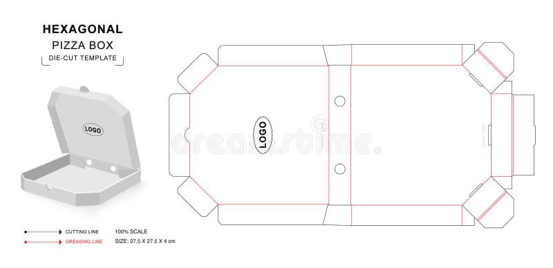 Pizza Box Medium Hexagonal Packaging Die Cut Template.., Packaging Die ...