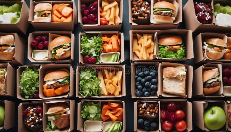 Box Diet. Food in the Paper Boxes Stock Illustration - Illustration of ...