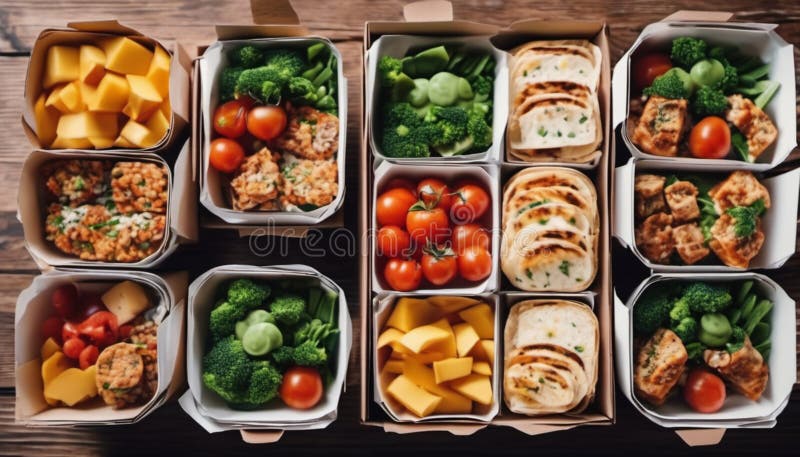 Box Diet. Food in the Paper Boxes Stock Illustration - Illustration of ...