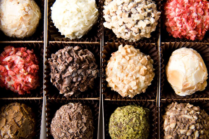 Box of Different Luxury Handmade Chocolates Stock Photo - Image of ...