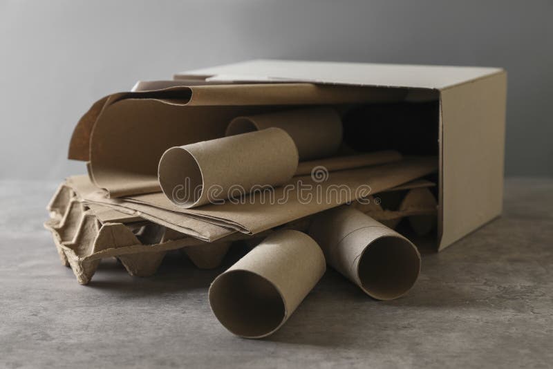 Box with Different Waste Paper on Grey Table Stock Image - Image of ...