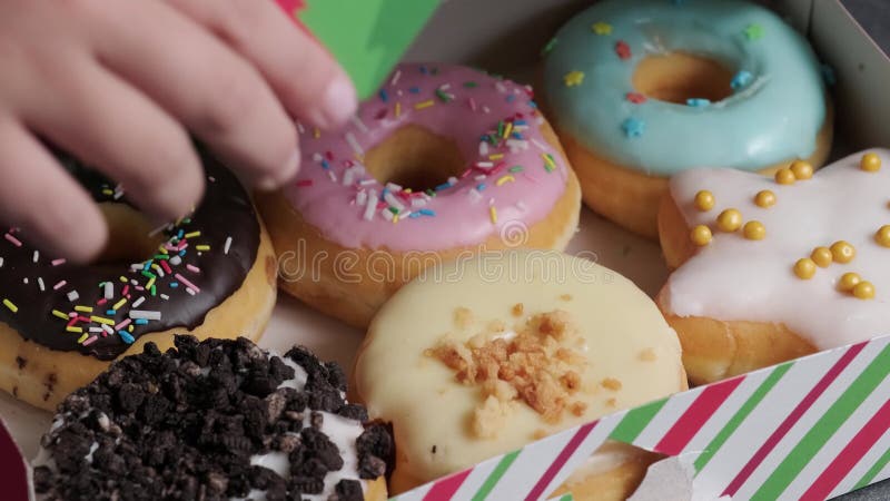 A Box of Donuts Cakes Opens Stock Video - Video of cake, calories ...