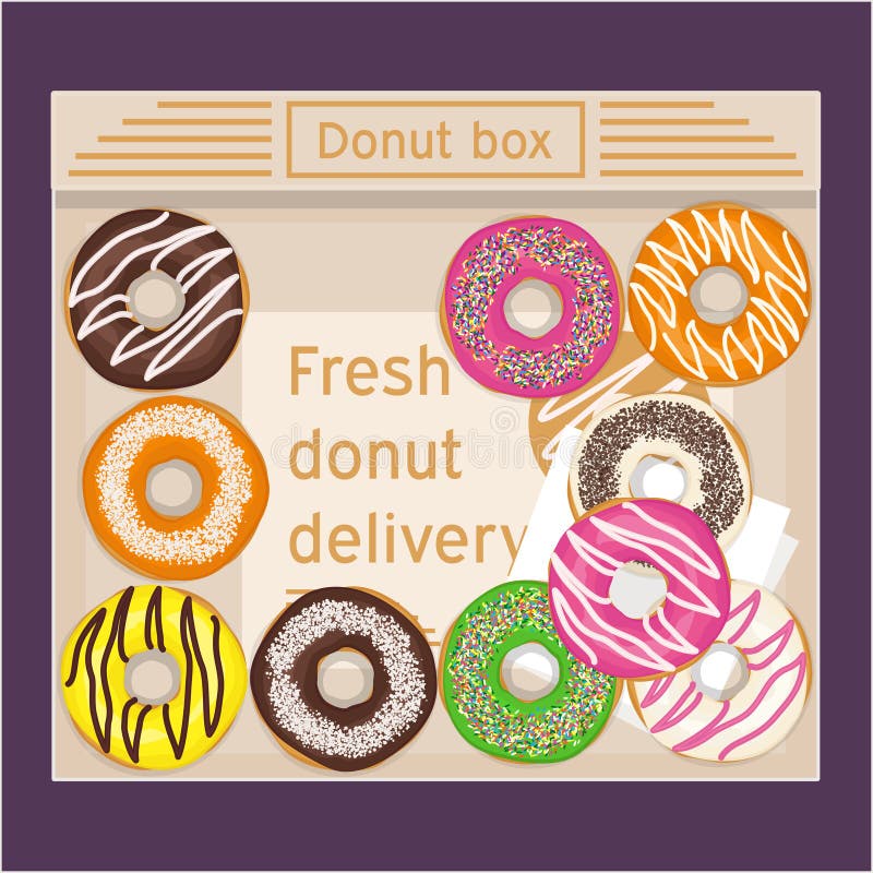 Box of Donuts. Donut Delivery Stock Vector - Illustration of icing ...