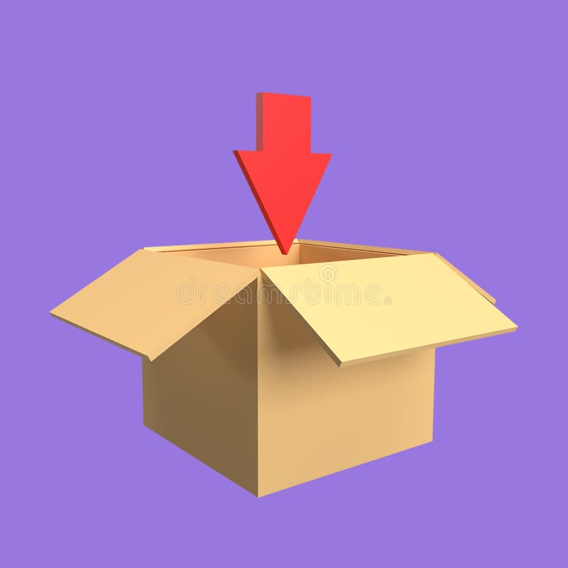 Box and Down Arrow 3d Icon Model Cartoon Style Concept. Render ...