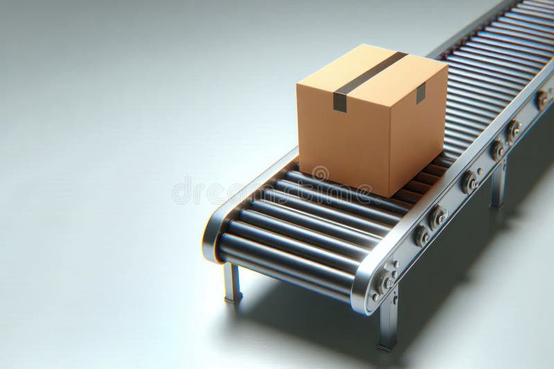 A Box Driving Along the Conveyor. Space for Text. Stock Image - Image ...