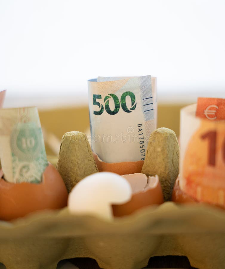 Box with Eggshells and a 500 Peso Bill Stock Image - Image of debt ...