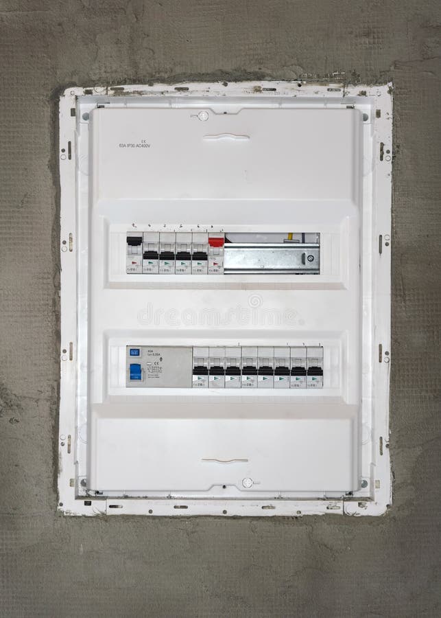 Box with Electric Switch Fuses or Circuit Breakers Installed on Bare ...