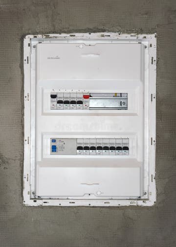 Box with Electric Switch Fuses or Circuit Breakers Installed on Bare ...