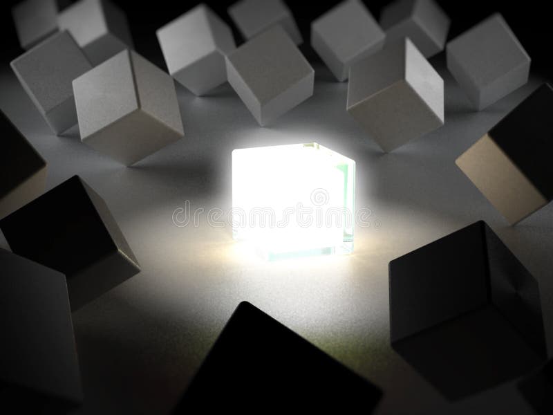 Box Emitting Light Standing Out among Boxes. 3D Illustration Stock ...
