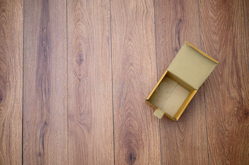 Box Empty Open Cardboard Box on Wooden Surface with Empty Space Top ...