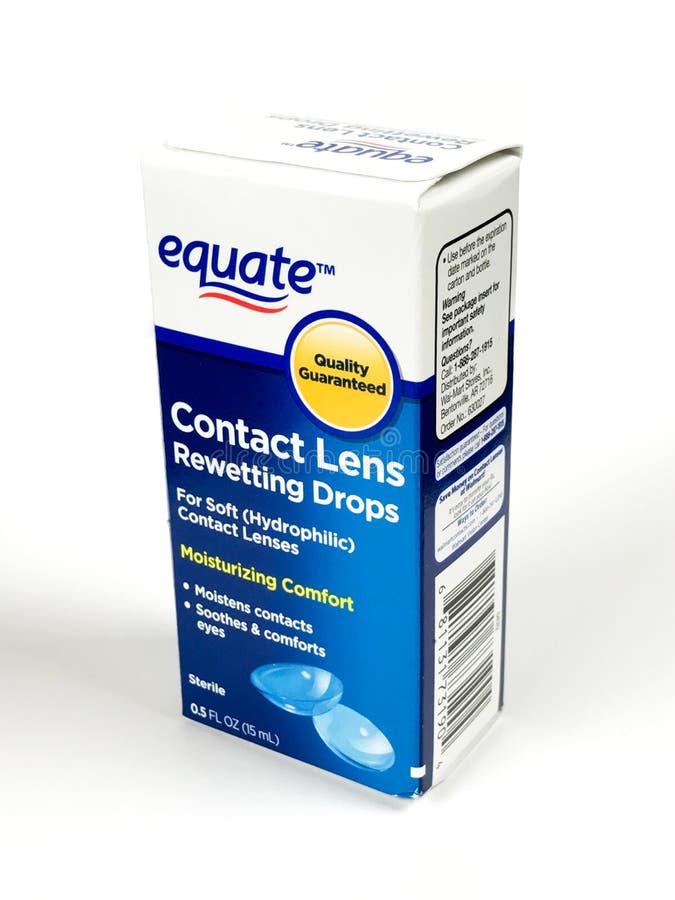 Box of Equate Contact Lens Rewetting Drops on a White Backdrop ...