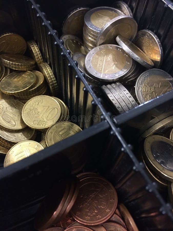 Box of euro coins stock photo. Image of filled, euro - 66180630