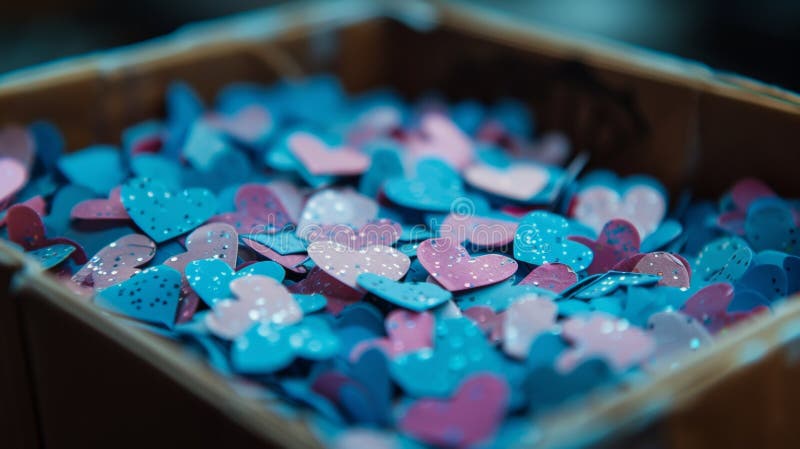 A Box Filled with Blue and Pink Hearts in a Pile, AI Stock Illustration ...