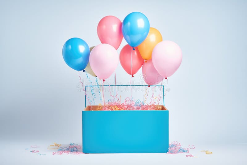 Box Filled with Blue or Pink Helium Balloons Opening Stock Image ...