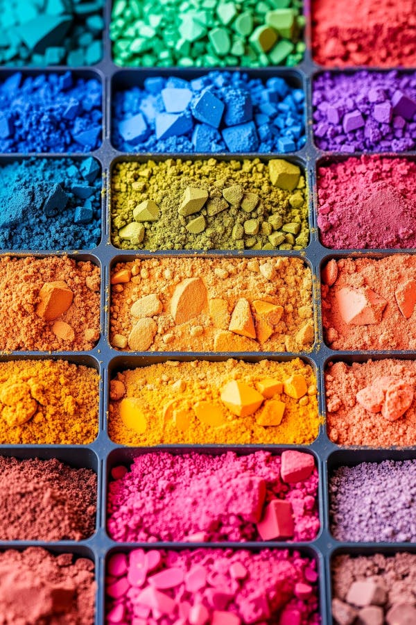 A Box Filled with Lots of Different Colored Powders Stock Image - Image ...
