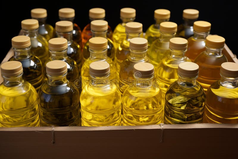 A Box Filled with Various Cooking Oil Bottles, Ready for Culinary ...