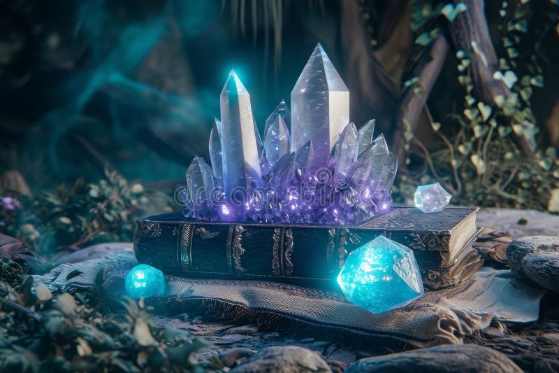 A Box Filled with Various Crystals is Placed on Top of a Table, Magic ...
