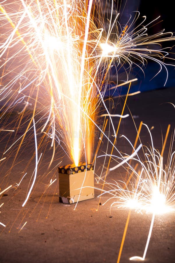 Box Fireworks Streaming Out Gold and White Sparks Stock Photo - Image ...