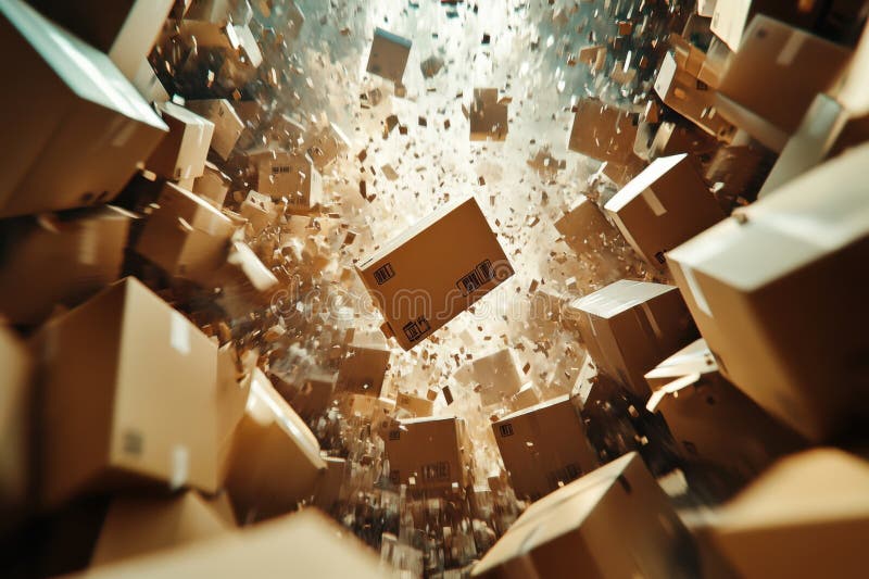 A Box is Flying through the Air and is Surrounded by Many Other Boxes ...