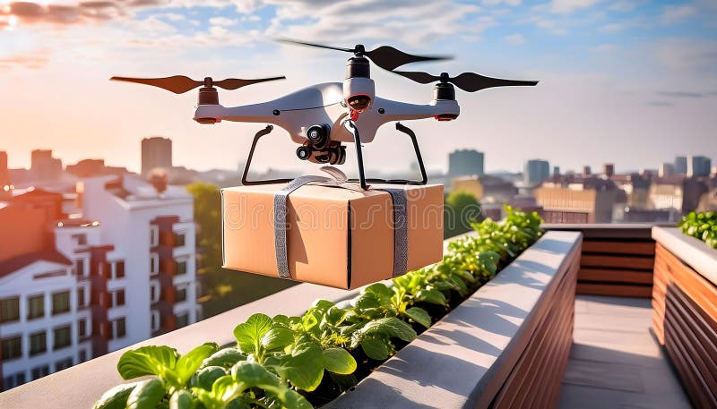 Box Flying Over Rooftop with Remote Control Stock Illustration ...