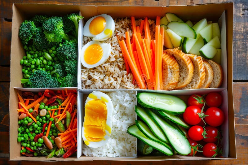 A Box of Food with Vegetables, Eggs and Chicken Stock Image - Image of ...