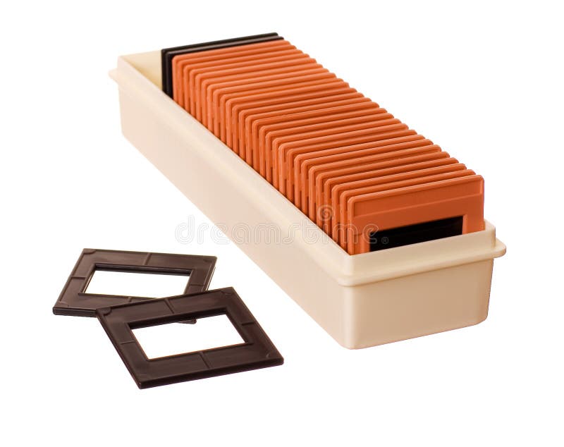 Box with Framed Slides and Empty Frames Stock Image - Image of light ...