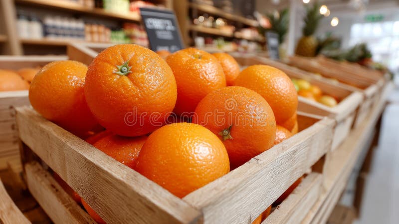 Box of Fresh Oranges in a Grocery Store Display. Stock Image - Image of ...