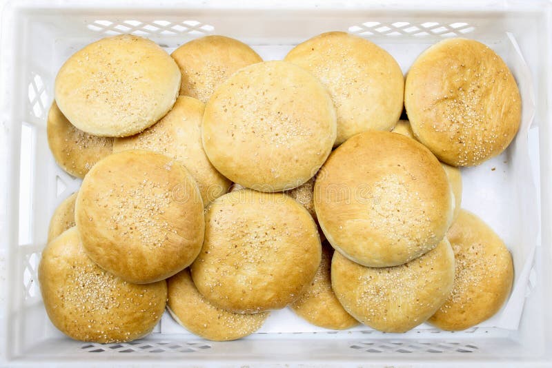 Box of fresh round buns stock image. Image of danish - 39119555