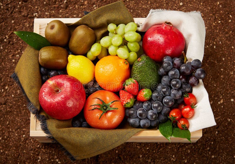 Box of Fresh Vegetables and Fruits in a Box Stock Image - Image of ...