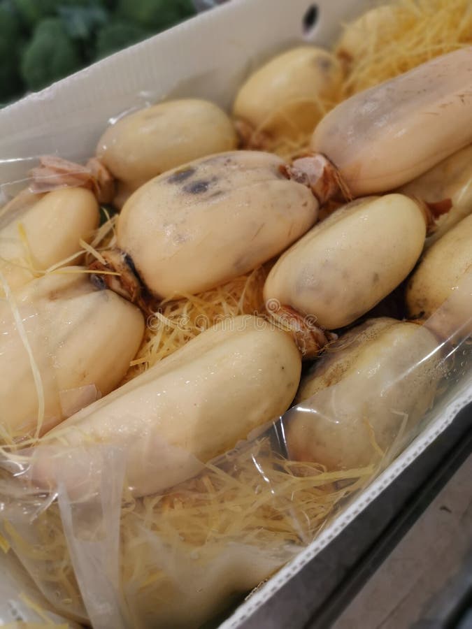 A Box of Fresh White Lotus Rhizome Roots Vegetable. Stock Image - Image ...