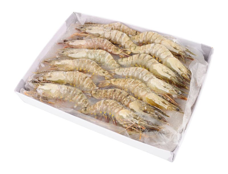 Box Of Frozen Raw Black Tiger Prawns Stock Photo - Image of food ...