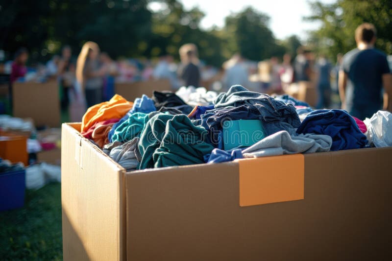 A Box Full of Clothes is Sitting on the Grass Stock Image - Image of ...