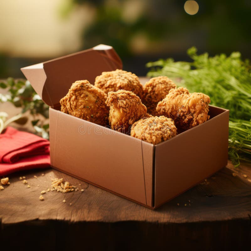 A Box Full of Fried Chicken and a Bouquet of Greens Stock Illustration ...