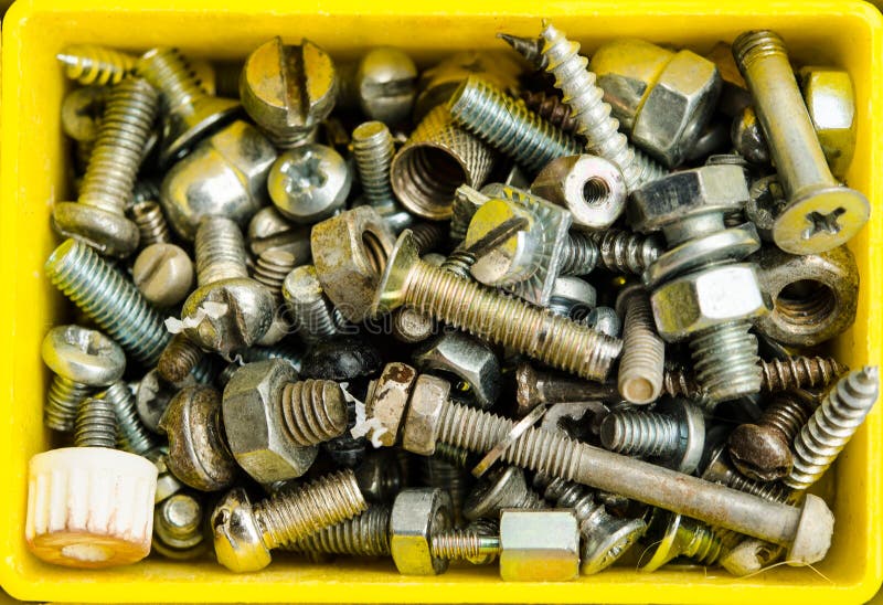Box Full of Old Bolts, Different Condition and Size Stock Photo - Image ...